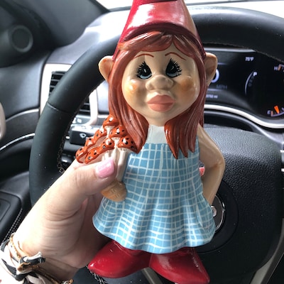 Girl Garden Gnome, Garden Art, Garden Statue, Red Headed Girl Gnome ...