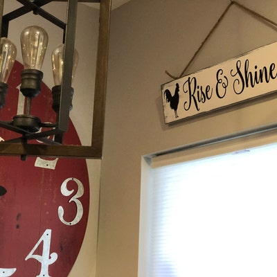 Rise & Shine Sign Rustic Distressed Wood Sign Wall Hanging Bedroom Sign ...