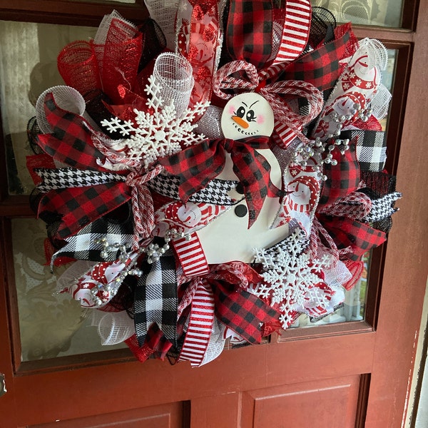 Buffalo Plaid Snowman Deco Mesh Wreath Snowman Wreath Buffalo Plaid