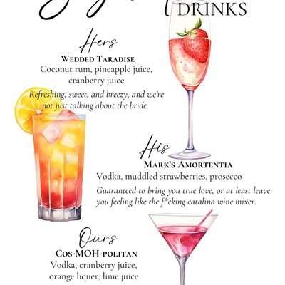 Featured Signature Drink Sign Bar Menu Template Minimalist Printable ...