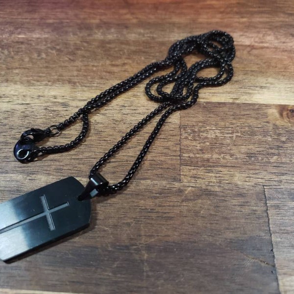 Men's CROSS DOG TAG Necklace | Men's Matte Black Stainless Steel Cross ...