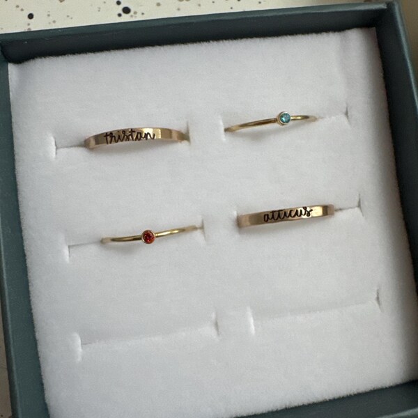 Ring Set Gift for Mom Stackable Rings Personalized Name Rings 14k Gold Filled Name Ring Set ...