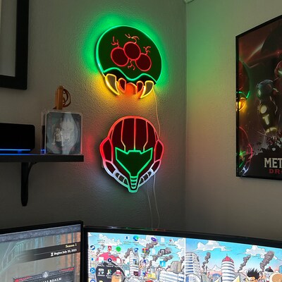 Metroid Samus Sign , Neon Like , LED , Light , Wall Decor, Night Light ...