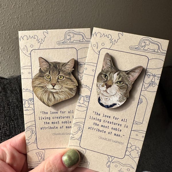 Hand Painted Wooden Cat Pin | Cute, Angry or Indifferent Kitty Brooch ...