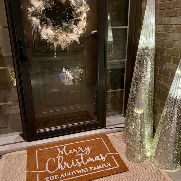 Personalized Merry Christmas Doormat Custom Coir Welcome Mat Festive ...