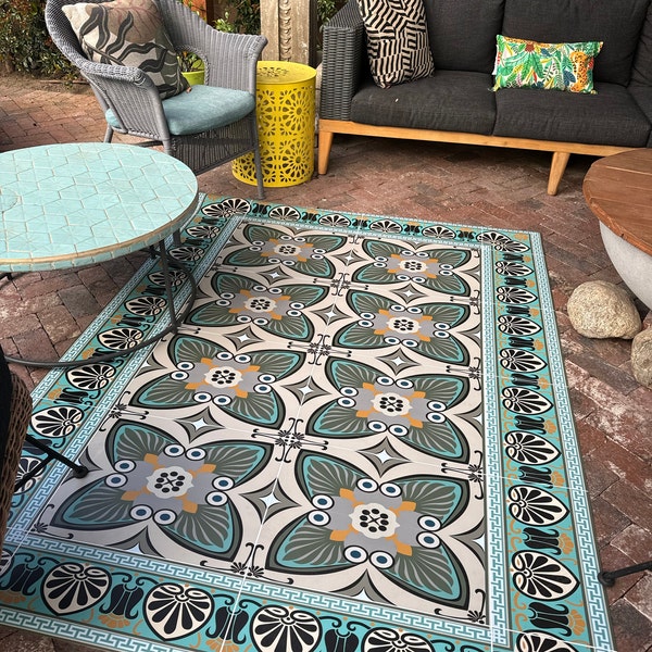 Barcelona Navy Vinyl Mat, Comfort Mat, Tiles Art, Floor Rug, Kitchen ...