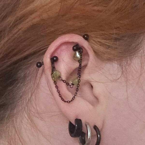 Industrial Piercing Jewelry With Chains , Cartilage to Lobe Chain m83 ...