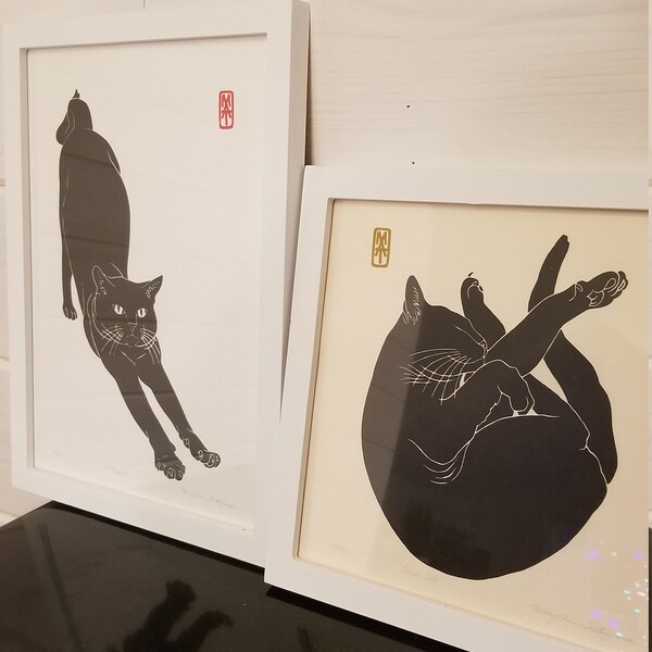 Cat Art Print Cat Artwork Cat Art Original Cat Print Wall Art Linocut ...