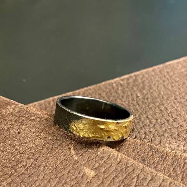 6MM Sterling Silver & 24K Gold Keum Boo Rustic Ring, Mens Rustic Band ...