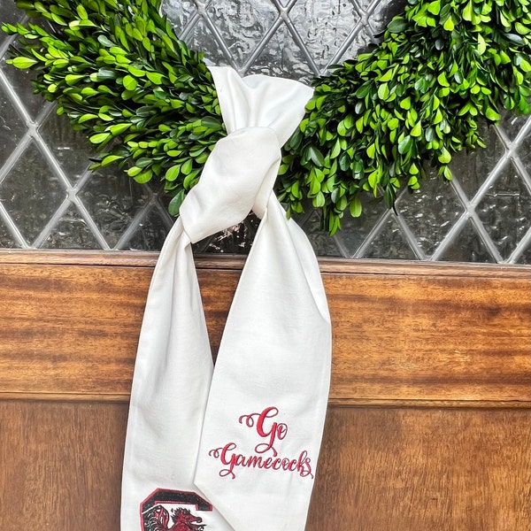 Wreath Sash, Boxwood Wreath Embroidered Sash, Embroidery Sash, Door ...