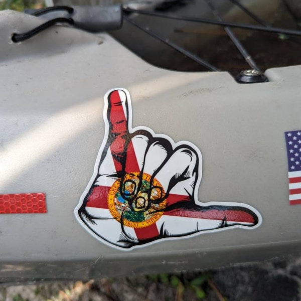 Shaka Hang Loose Florida FL State Flag Sticker Vinyl Decal Bright Color ...