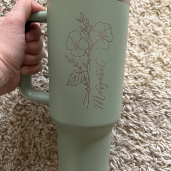 Personalized Birth Flowers 40oz Name Tumbler, Custom Stainless Steel ...