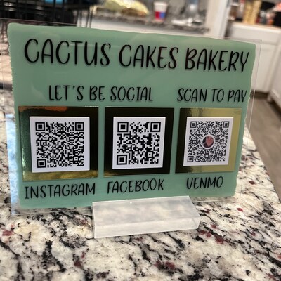 6 QR Codes Sign With Business Card Holder Social Media Signs Payment ...