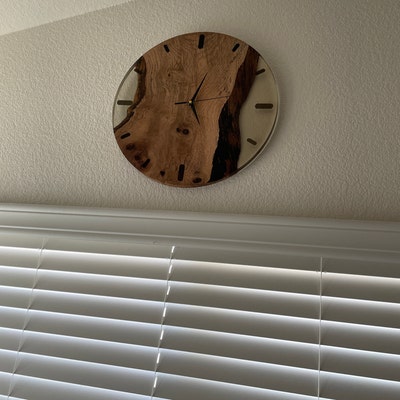 Olive Wood and Black Metal Hoop Wall Clock, Elegant and Modern Design ...