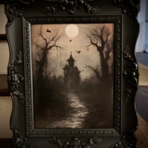 PRINTABLE Halloween Vintage Print, Haunted House Wall Art, Dark ...