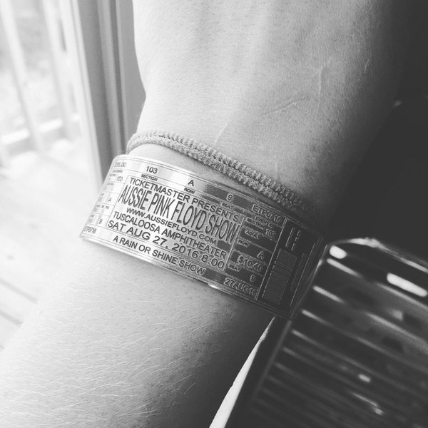 Concert Ticket Bracelet, Silver or Gold Stainless Steel Cuff Bracelet ...