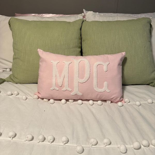 Monogram Pillow Cover With Punch Needle Embroidery, Personalized ...