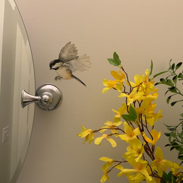 Flying Chickadee, Fabric Decal, Wall Decal Bird, Black-capped Chickadee ...