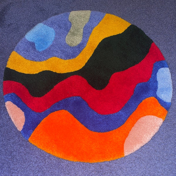 Groovy Psychedelic Multicolor Tufted Rug Colorful Handmade Pride Month ...