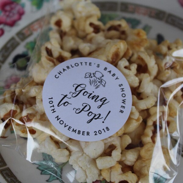 Going to Pop Stickers, Baby Shower Stickers, Popcorn Labels, Baby ...