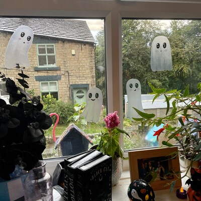 Cute White Ghosts Window Sticker Pack, Ghost Window Stickers, Halloween ...
