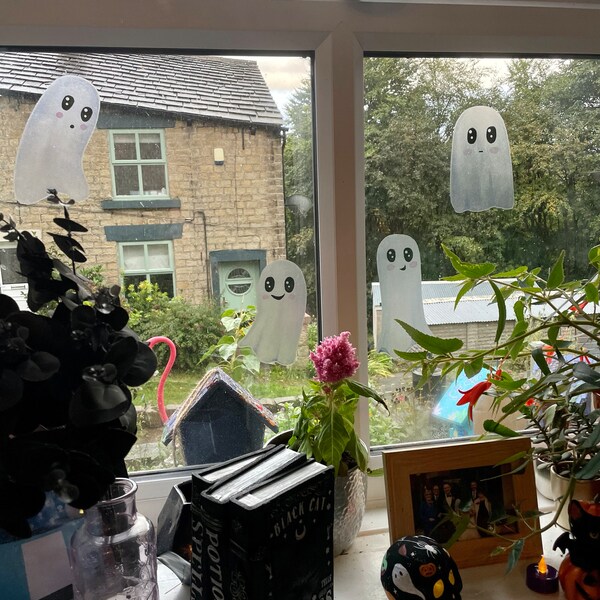 Cute White Ghosts Window Sticker Pack, Ghost Window Stickers, Halloween ...