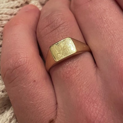 14k Solid Gold Square Signet Ring / Engraved Square Signet Ring / Gold Pinky Ring / Graduation ...
