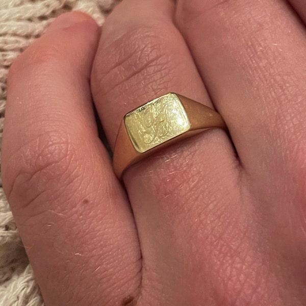 14k Solid Gold Square Signet Ring / Engraved Square Signet Ring / Gold ...