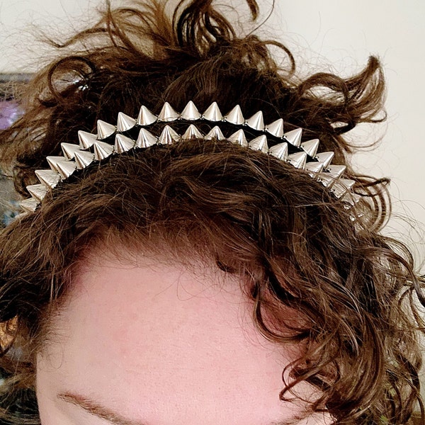 Double Row Studded Spiked Headband With Silver Studs, Spikes ...