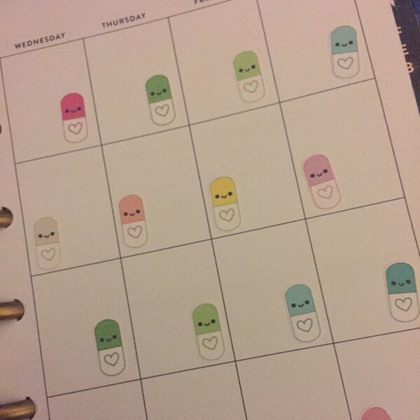 Happy Pills Medicine Reminder Tracker Cute Kawaii Planner Stickers Erin ...