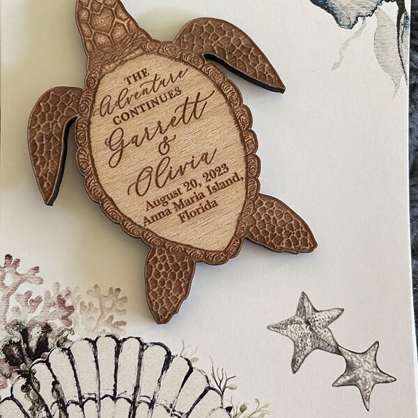 Turtle Summer Beach Wooden Save the Date Magnets Wood Wedding Magnets ...