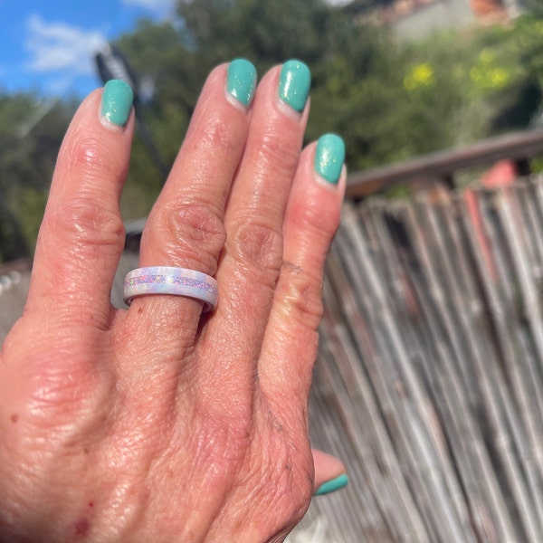 Purple Unicorn Ring With Opal Inlay - Purple Ceramic Band, Multi Lavender Opals, Hypoallergenic ...