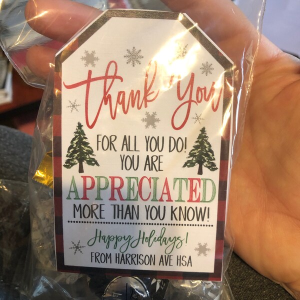 Christmas Thank You Gift Tags, Teacher Staff Employee Nurse Volunteer ...