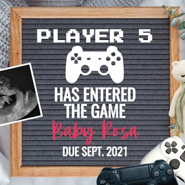 Editable Grey Player# Digital Pregnancy Announcement, Digital Editable ...