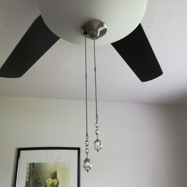 Set of Two, Clear Crystal Ceiling Fan Pulls, Crystal Light Pulls ...