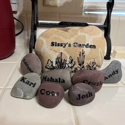 7in Grandma Garden Rock 3in Name Stones Add Kids Custom Order Carved ...