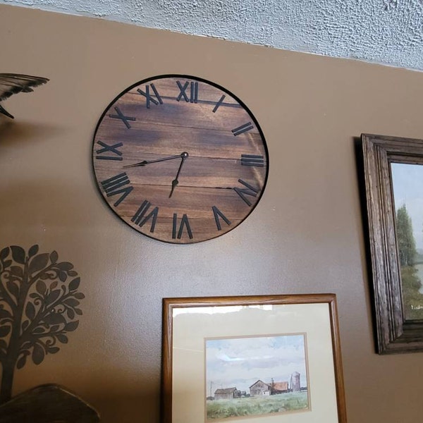 20 Country Farmhouse Stained Wooden Clock, Large Wooden Statement Wall ...