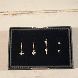 Flower Charm Hoop Earrings Set for Multiple Piercings, Gold Pave Hoop ...