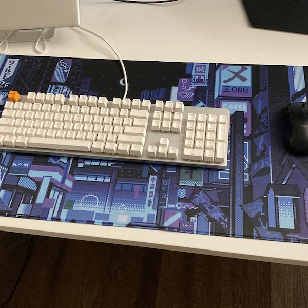 Retro Vaporwave Mousepad, Neon Tokyo Street Pixel Art, Purple Japanese ...
