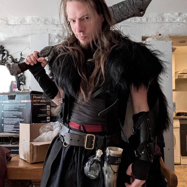 Thick White Viking Sheepskin Cloak With Thorhammer Leather Brooches and ...