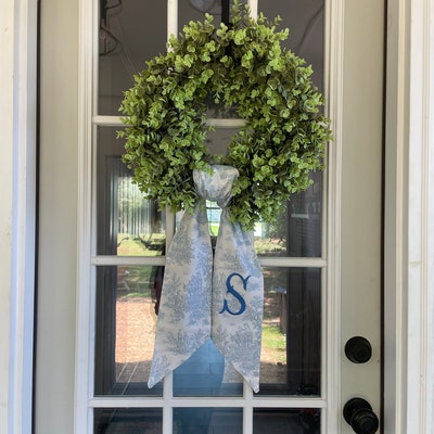 Monogram Floral Chinoiserie Wreath Sash for Front Door, Personalized ...