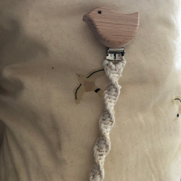 Macramé Pacifier Attachment With Wooden Clip //pacifier Attachment// - Etsy