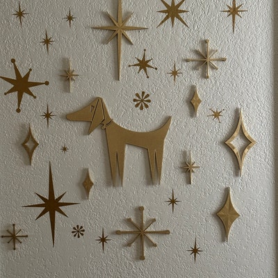 Mid Century Modern Atomic Dog With Set of 4 Eames Style Starbursts 3D ...