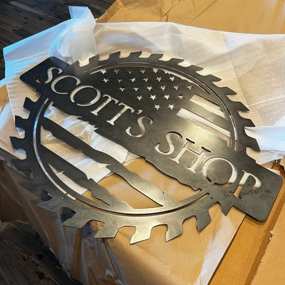 Custom American Flag Workshop Sign Metal Shop Sign Free - Etsy
