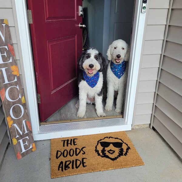 The Dood Abides Funny Goldendoodle Doormat, Labradoodle Welcome Mat ...
