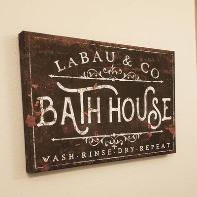 PERSONALIZED Custom Bath House Sign Bathroom Art Family Name and Co ...