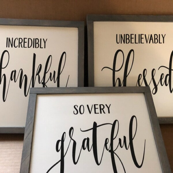 Grateful, Thankful, Blessed Wood Signs, Wood Signs Kitchen, Farmhouse ...