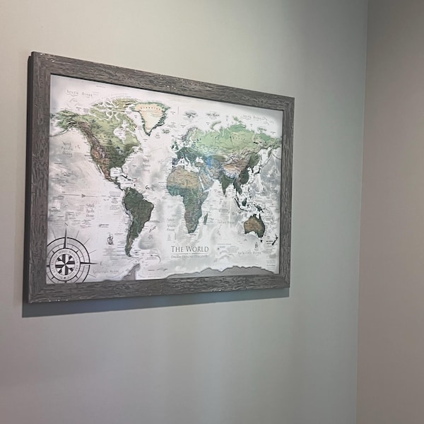 Nautilus World Map Push Pin, World Map Wall Art With USA National Parks ...
