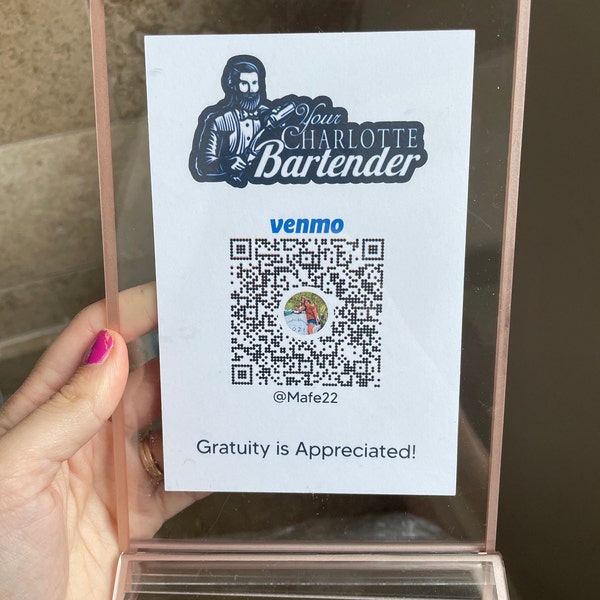 Bartender Tip Sign 5x7 QR Code Sign Scan to Pay Venmo Cashapp Feeling ...