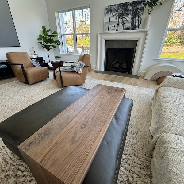Ottoman Coffee Table on Wheels, Walnut Custom Ottoman Tray, Solid Wood ...